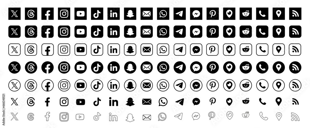 Vector de Stock social media icon 2024. Facebook, Instagram, X, Twitter ...