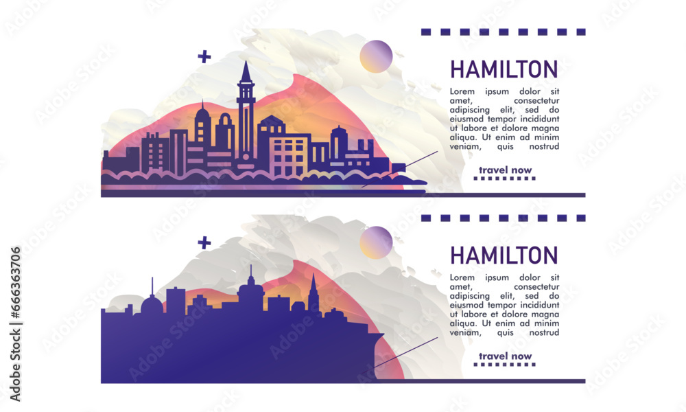 Canada Hamilton city banner pack with abstract shapes of skyline ...