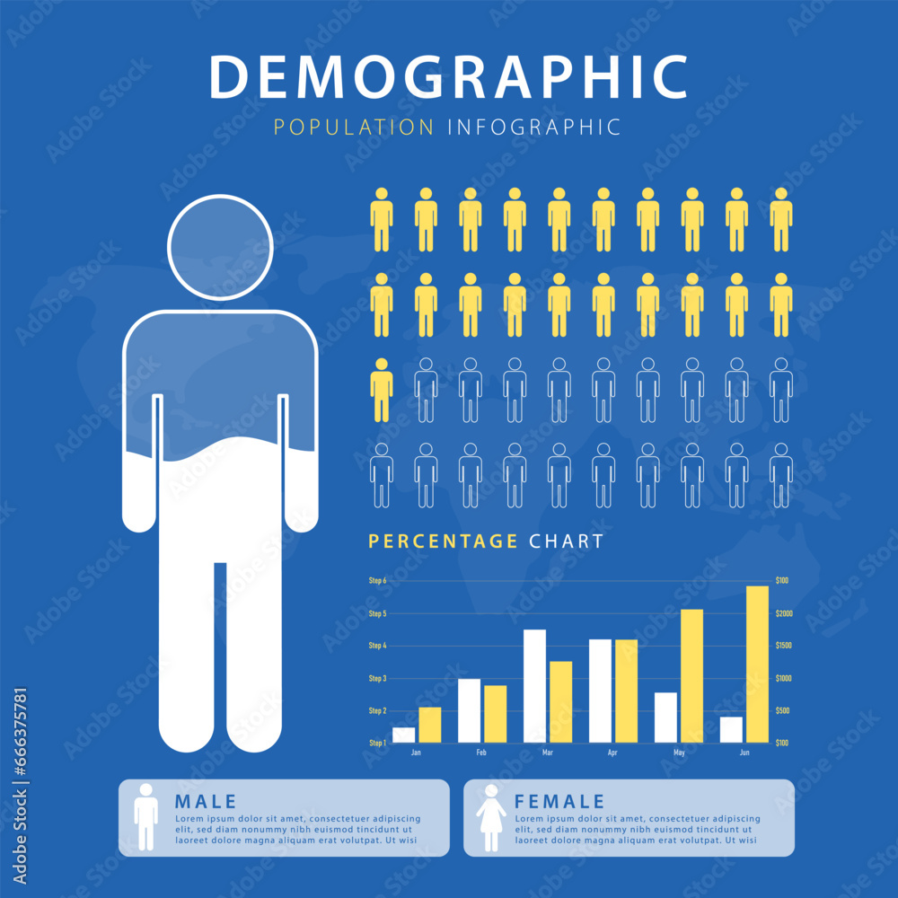 Demographic analysis infographic template. Male female ratio for ...