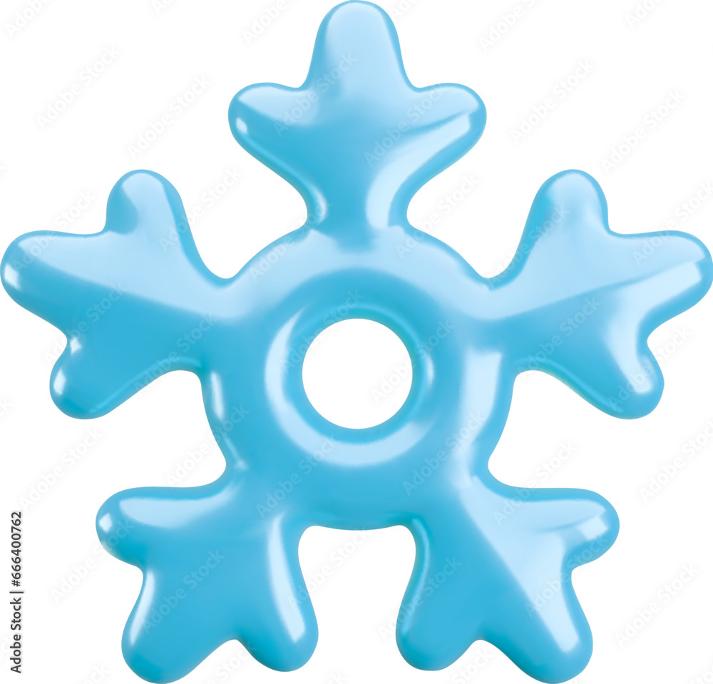 Vector 3d icy blue snowflake icon on white background. Cute realistic ...