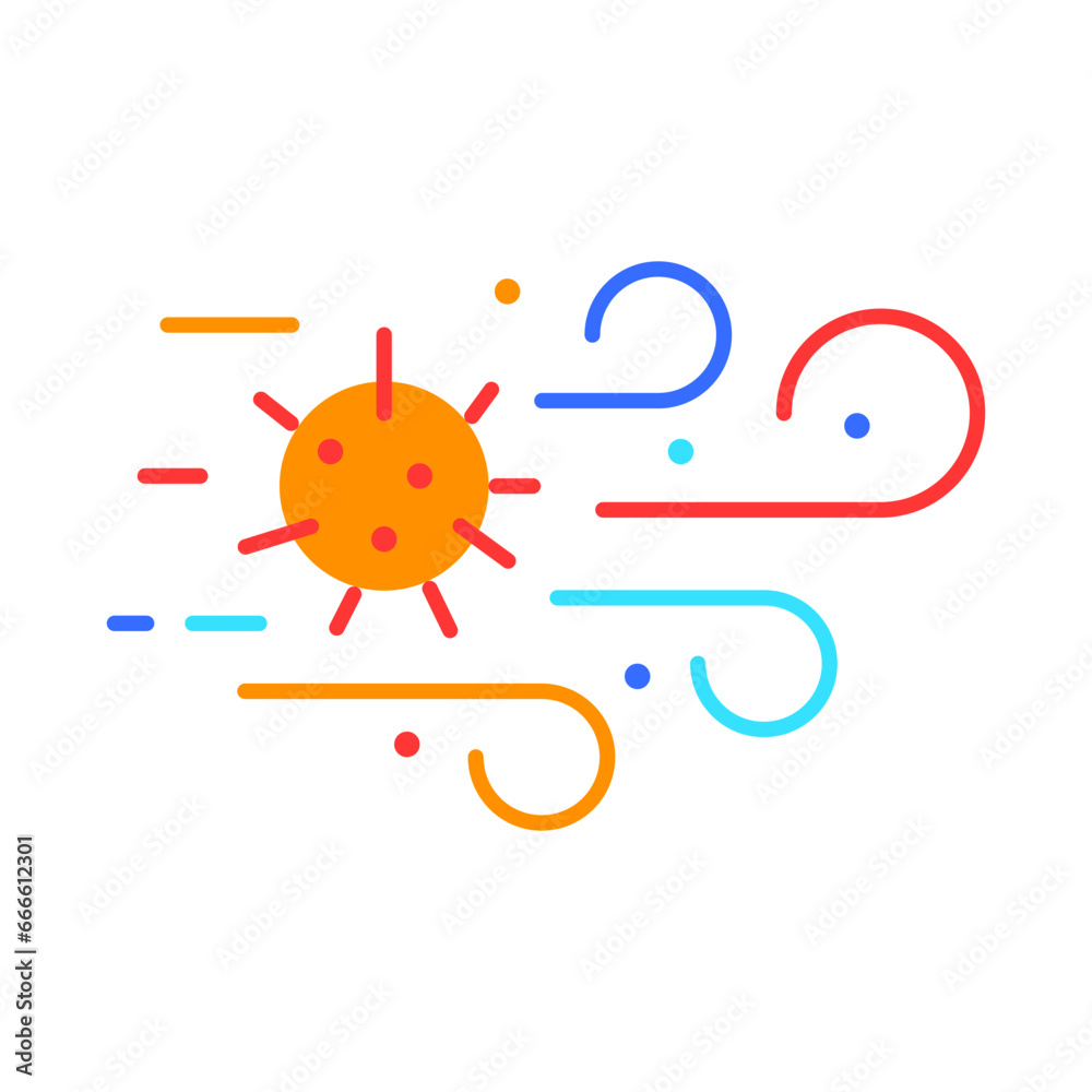 The wind carries the virus line icon. Disease, flu, bacteria, microbe ...