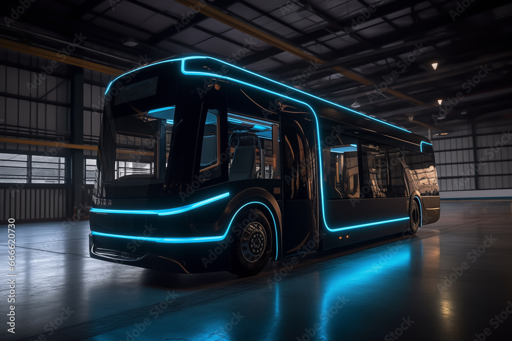 Bus Manufacturing Workshop of EV automobile factory plant. Production ...