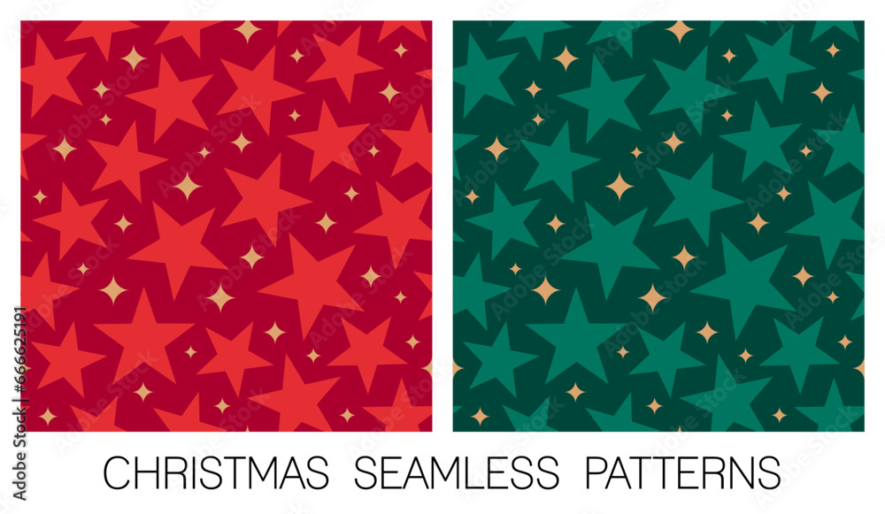 Set of red and green star seamless pattern for christmas and new year ...