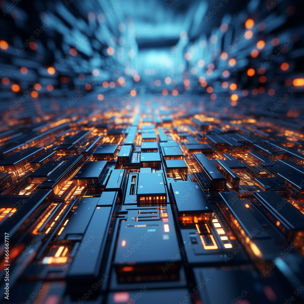 Illustration Stock Abstract technology background of a quantum computing system with processors ...