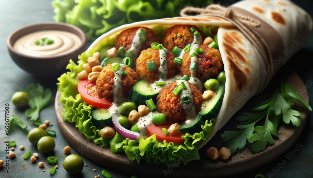 Traditional Middle Eastern falafel wrap, stuffed with crispy falafel ...
