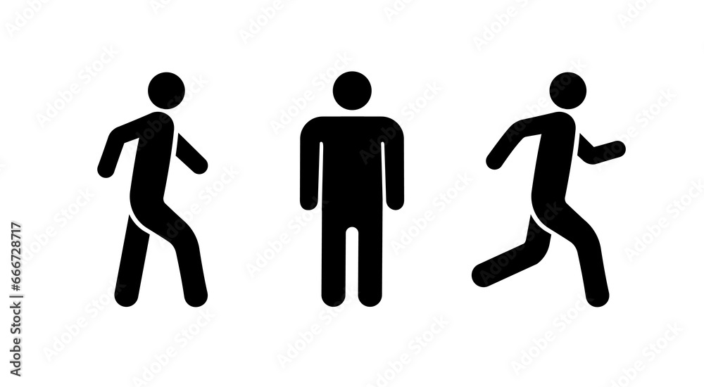 Man walk, stands and run pictogram icon. People silhouette for ...