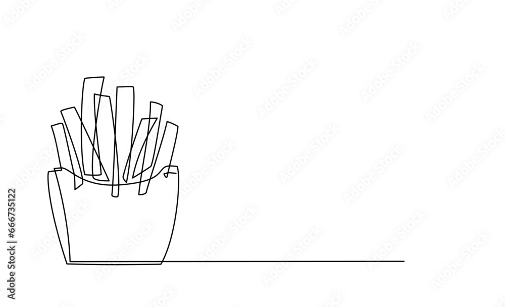 Continuous one line drawing of french fries. Single line drawing of ...