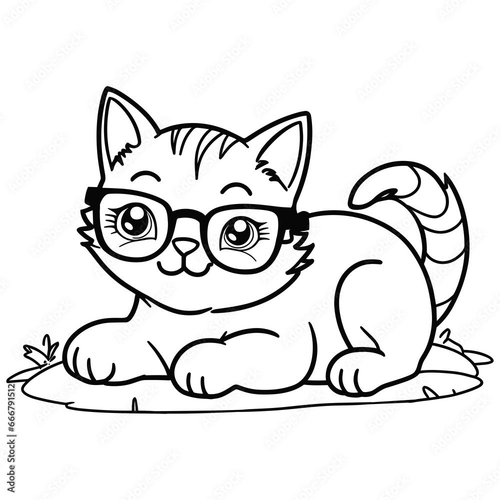 Drawing of a Cute Smiling Cat Coloring Page for Kids Stock Illustration ...