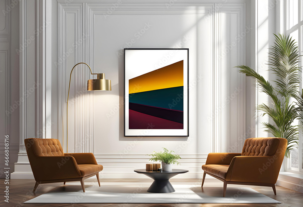 stylish modern room interior, poster mockup with white frame on ...