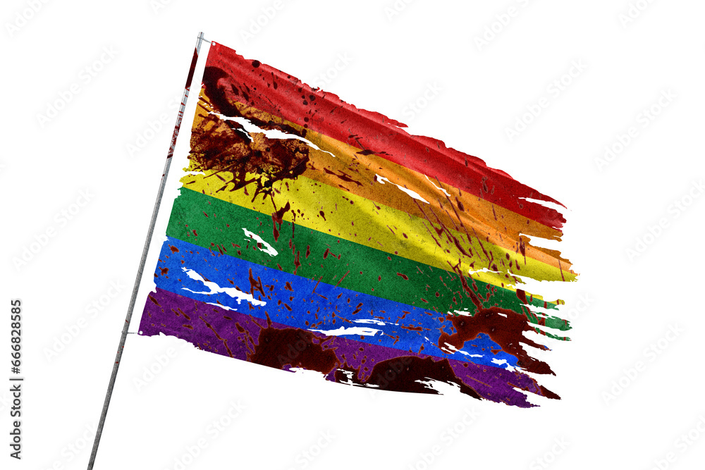 Lgbt torn flag on transparent background with blood stains. Stock Photo ...