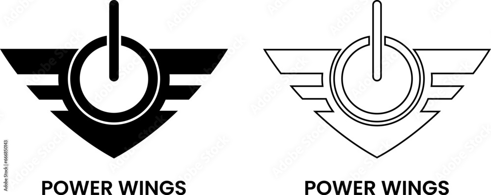black white power wings logo concept. line, silhouette, modern, minimal ...