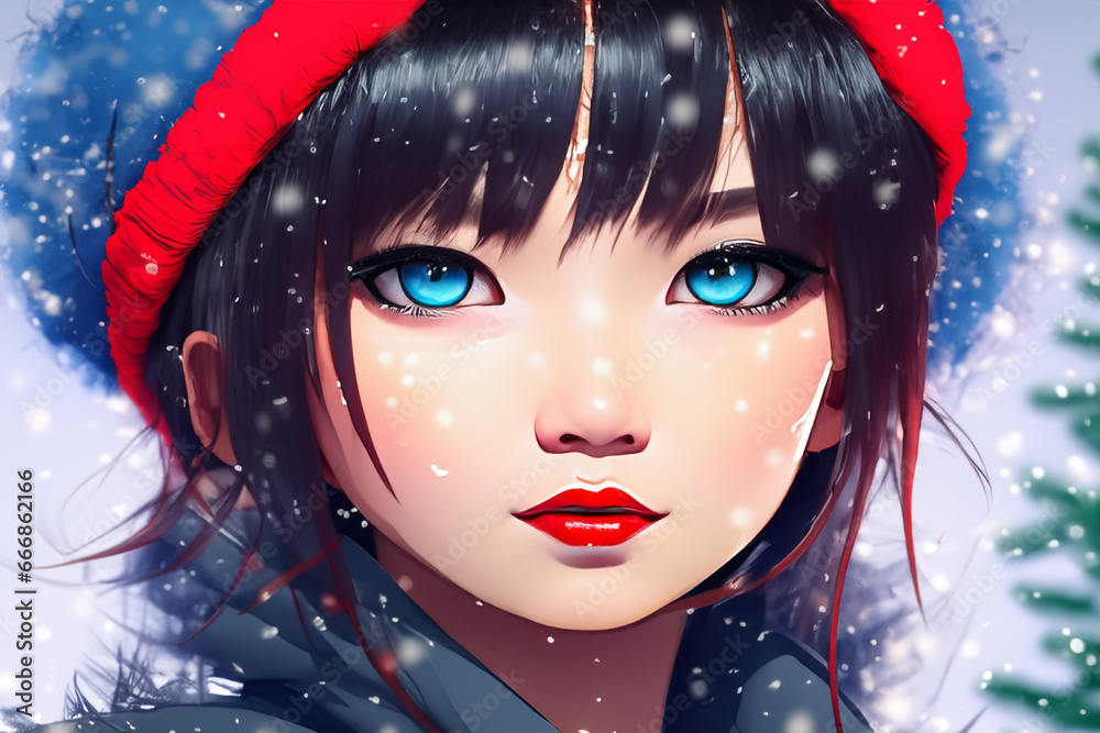 Illustration Stock Winter anime girl character for your avatar in a ...