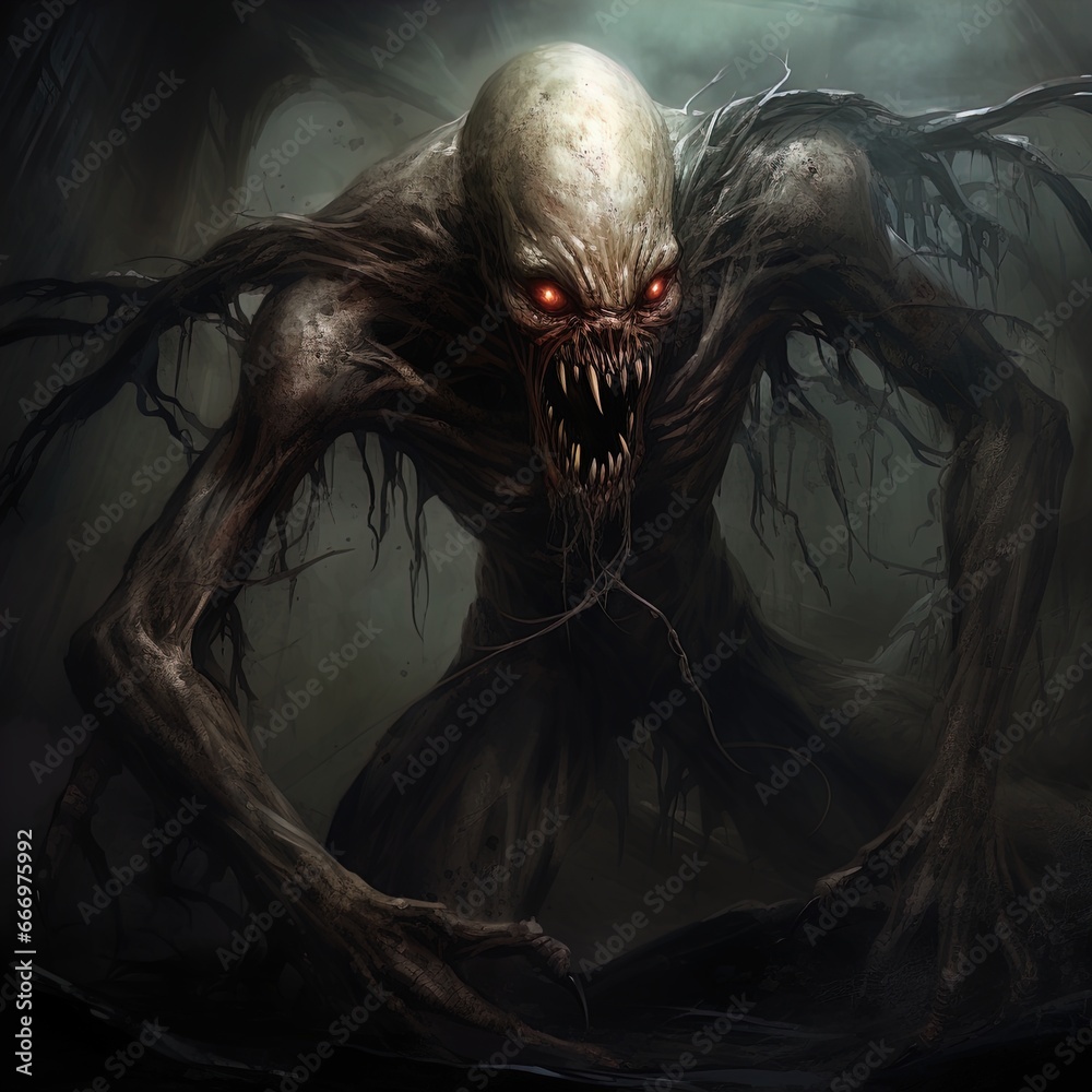 A horrific monster. Great for stories on demons, ghouls, zombies ...