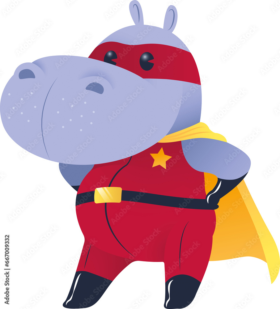 Digital png illustration of hippo wearing superhero costume on ...