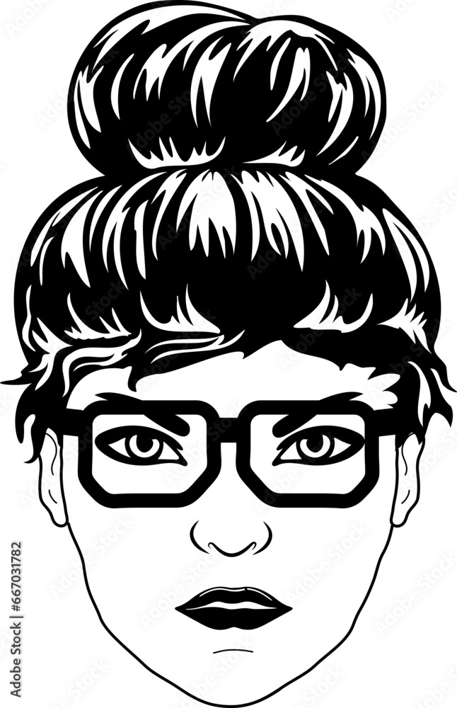 Women with Messy Bun Bandana Clipart mom life Woman's face Middle ...
