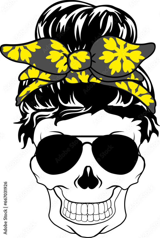 Women with Messy Bun Bandana Clipart mom life Woman's face Middle ...