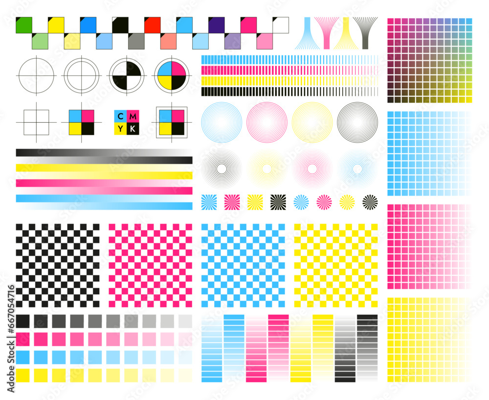Vektor Printing CMYK marks. Color calibration plate with registration ...