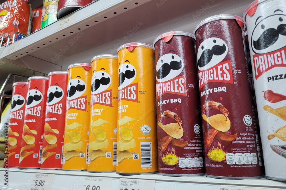 PENANG, MALAYSIA - 6 OCT 2023: Row of Pringles Snack on store shelf in ...