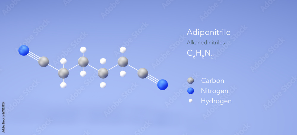 adiponitrile molecule, molecular structures, precursor polymer nylon 66, 3d model, Structural ...