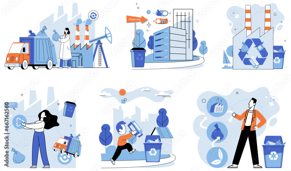 Waste management. Vector illustration. The segregation recyclable ...