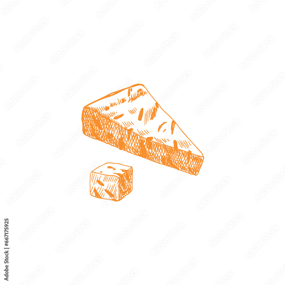 Watercolor a slice of blue cheese. Dairy and cheese products isolated ...
