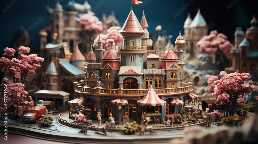 Polymer clay fairground: A miniature fairground scene crafted entirely ...