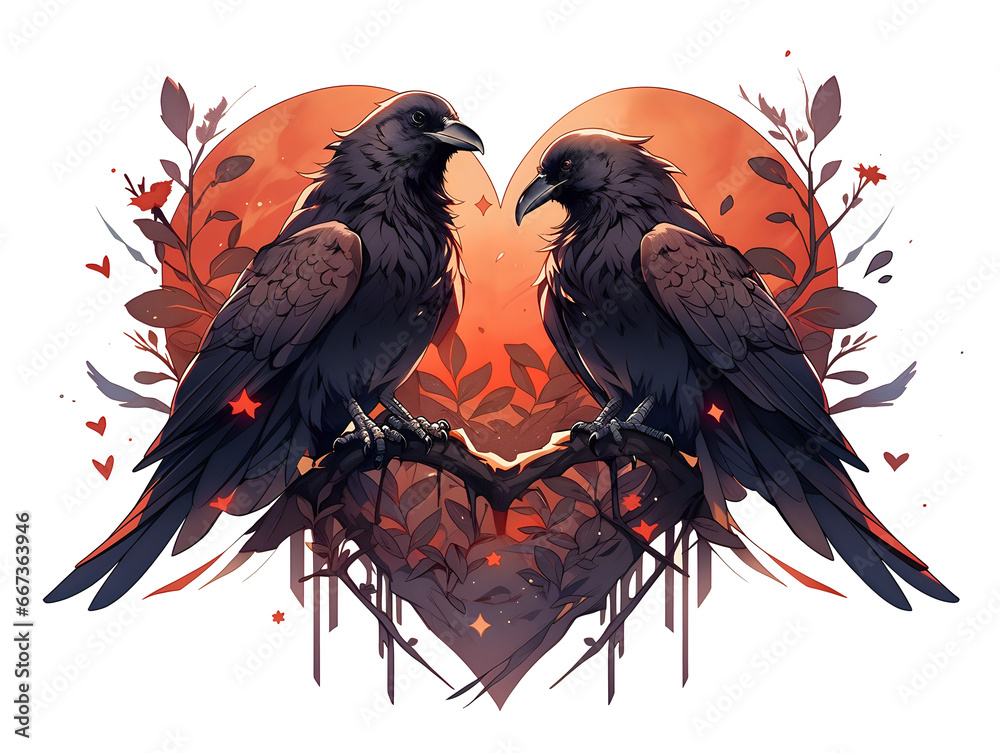 Stock-Illustration „Mystical Raven Love - Isolated Ravens in Heart ...