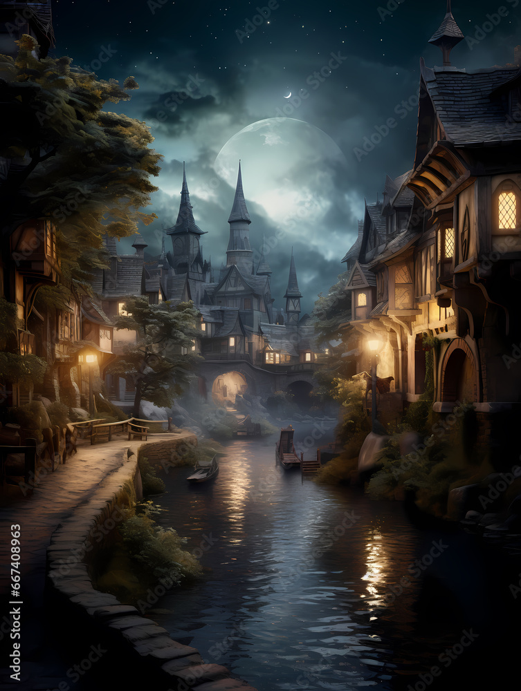 Medieval village background wallpaper poster PPT Stock Illustration ...