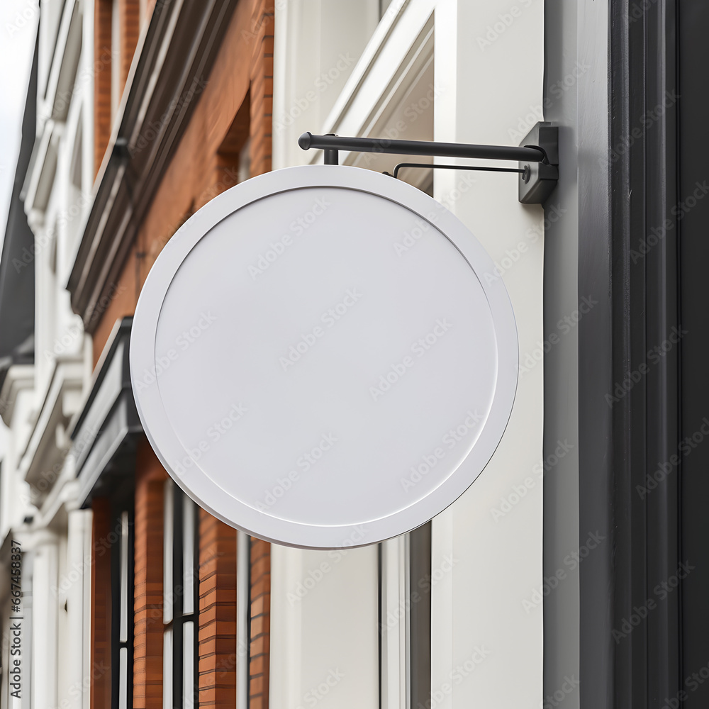 Blank white round store signage sign design mockup. Signboard mounted ...