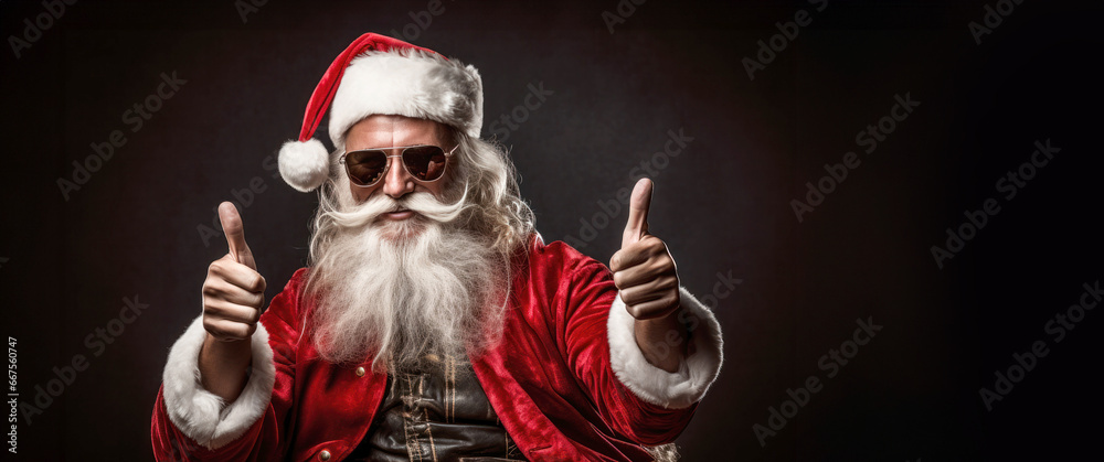 Cool modern Santa Claus with sunglasses and thumbs up isolated on a ...