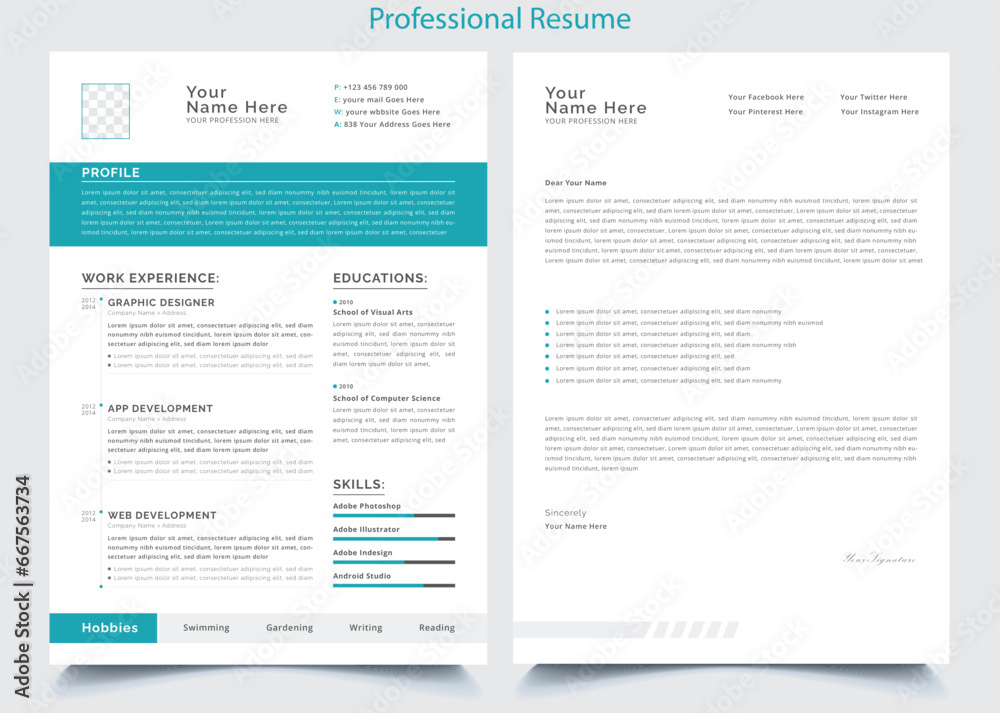 Professional CV resume template design and letterhead / cover letter ...