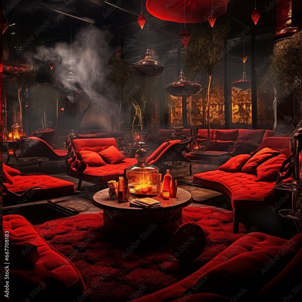 design a shisha lounge with 6 seasons themed, 6 different section ...