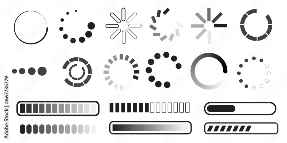 Set of round loading icons. Progress load icons for UI design. battery network processing icon ...