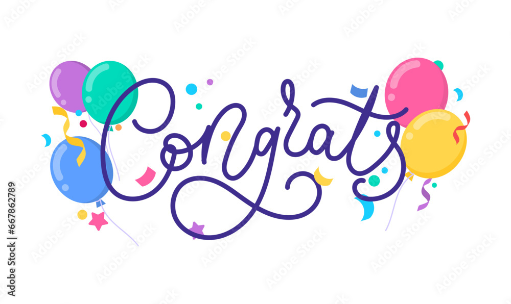 Congratulations flat style greeting card with colorful confetti ...