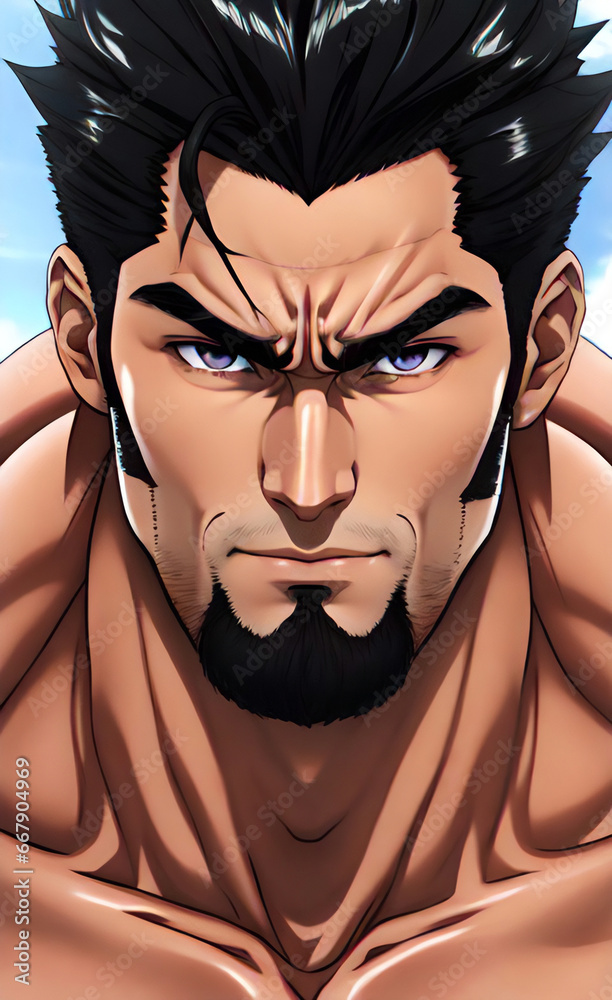 Anime muscular man, anime male man portrait. Manga style, japanese ...