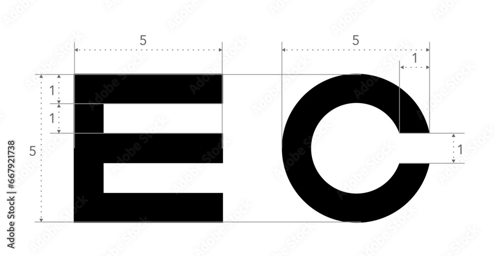 Snellen E and the Landolt C symbols Eye Test Chart medical illustration ...