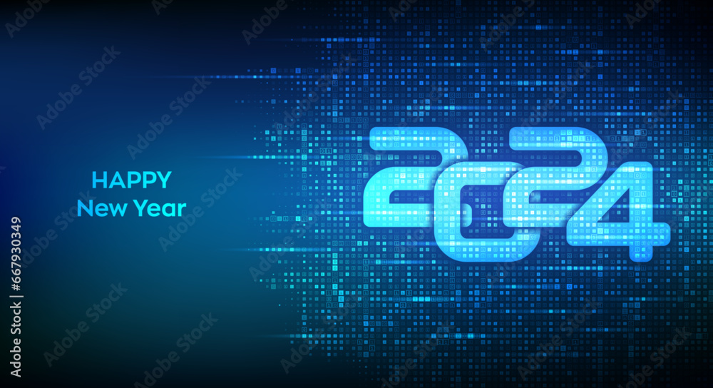 Happy New 2024 Year. Numbers 2024 made with binary code. Digital binary ...
