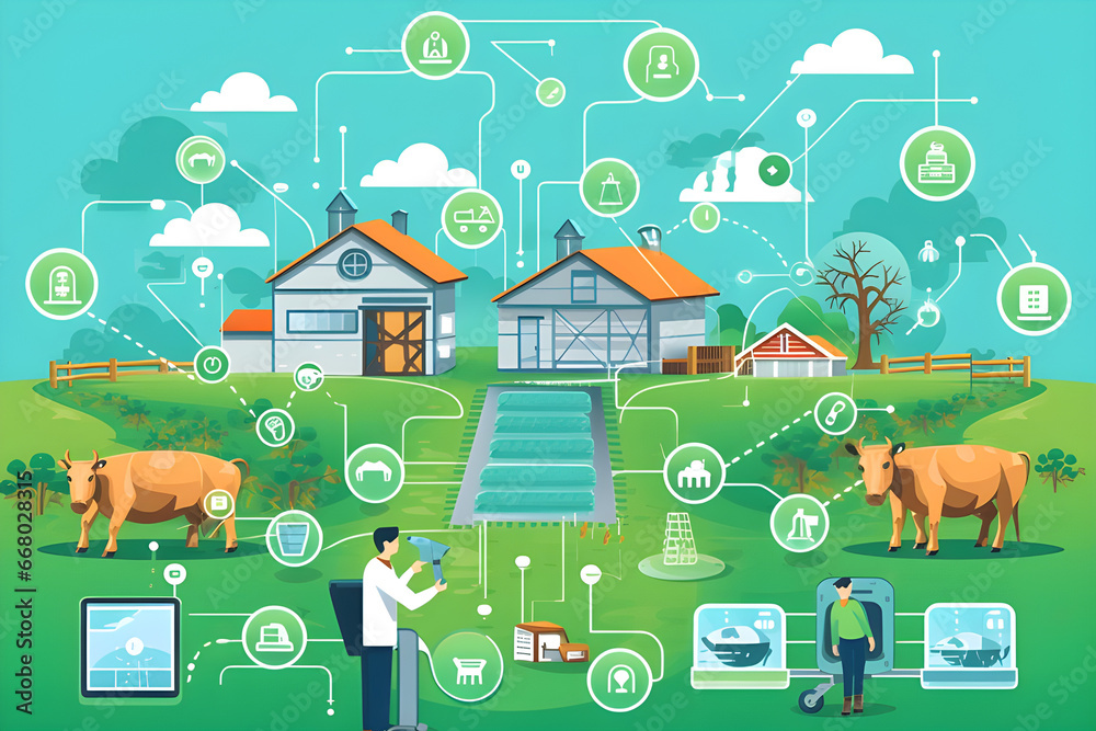 smart farm or agritech vector illustration,Banner with connected icons ...