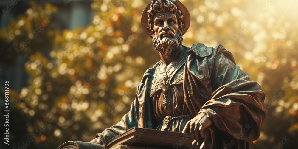 Marble Statue Wearing University Graduation Cap, Education Poster with ...