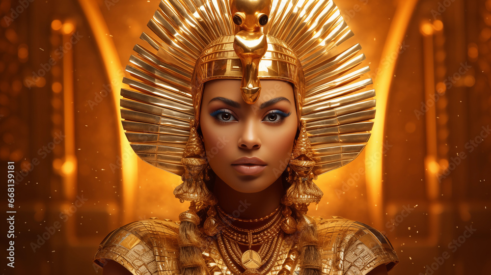 Gorgeous portrait of Egyptian Goddess. Female, golden, crown, Isis ...