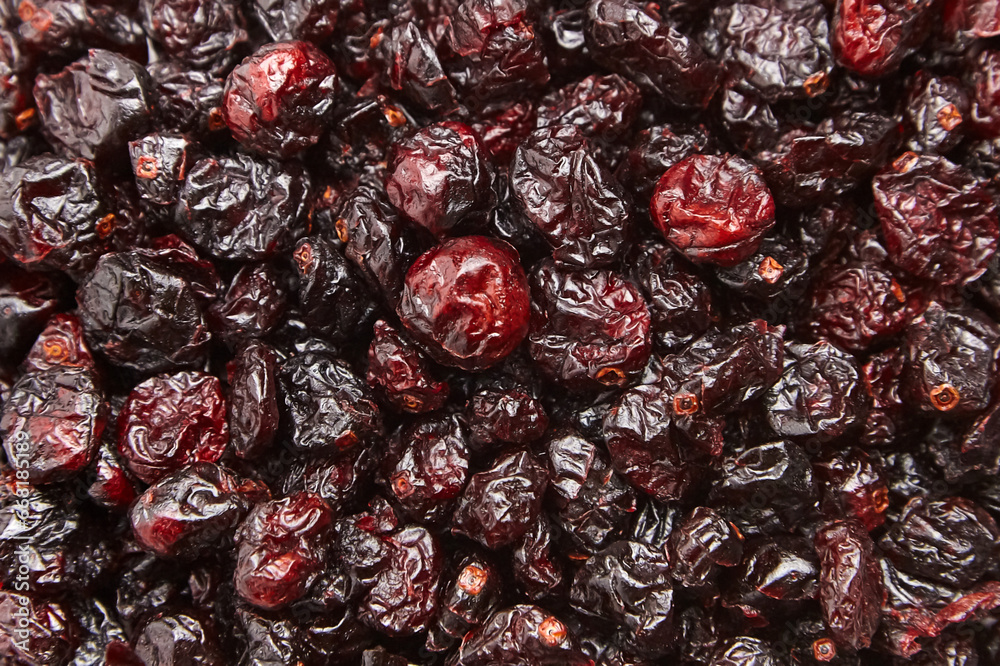 Dried and sweetened cranberries texture food background. A macro view ...