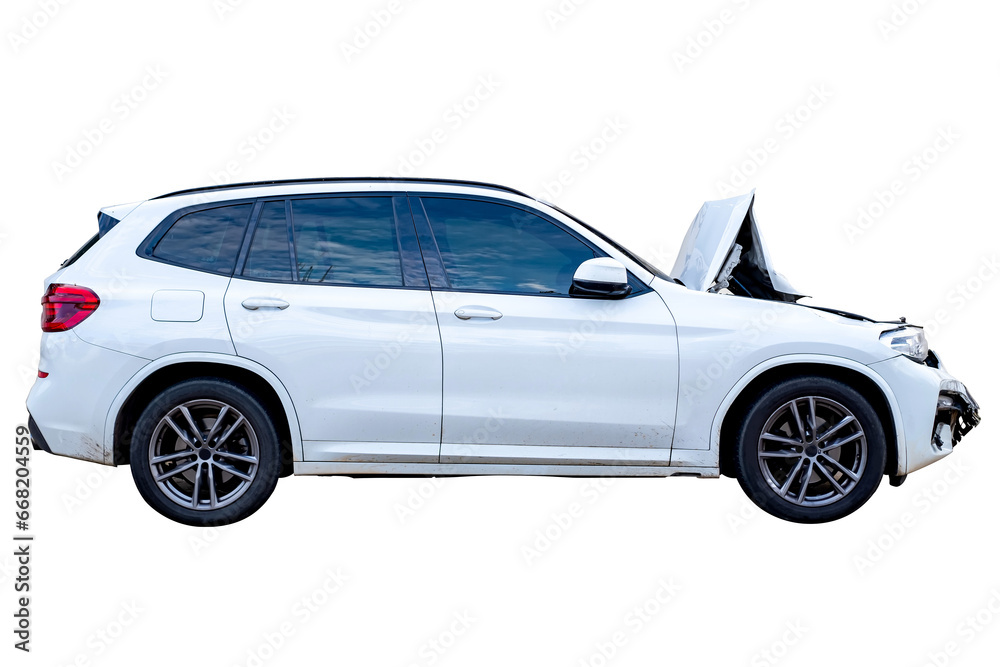 PNG Format, Full body side view of white car get damaged by accident on ...