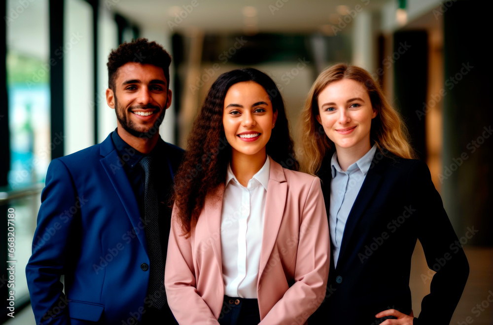Group showing thumbs up looking at camera, happy professional ...