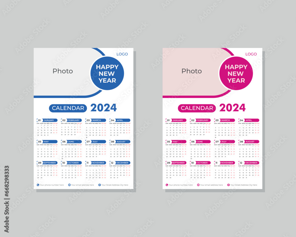 Minimal Wall Calendar Design 2024. Print ready 2024 calendar design ...