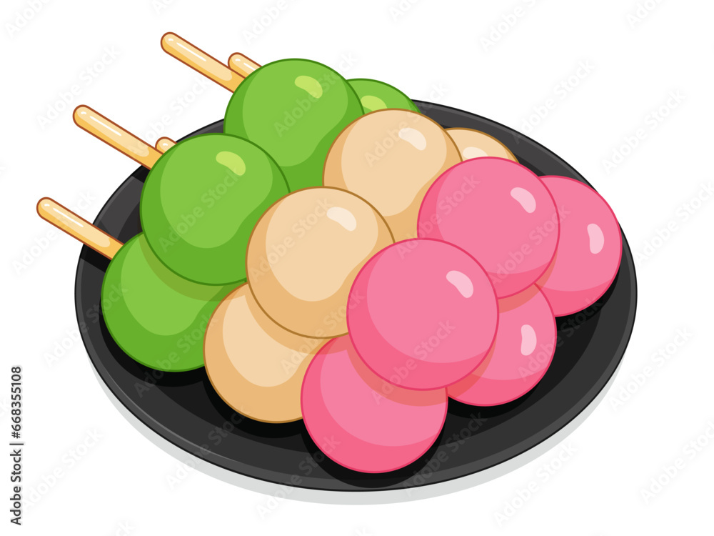 Dango dessert. Japanese street food menu illustration vector. Japanese ...