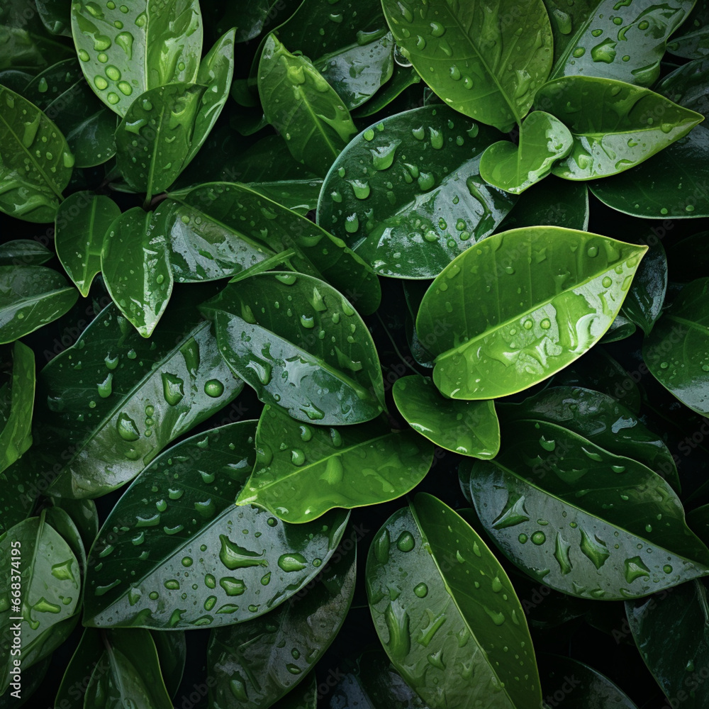 Fondo con detalle y textura de multitud de hojas de color verde intenso ...