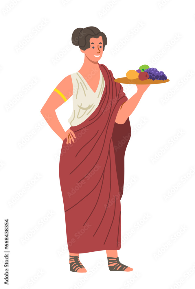 Ancient rome person. History and culture. Woman in white dress with ...