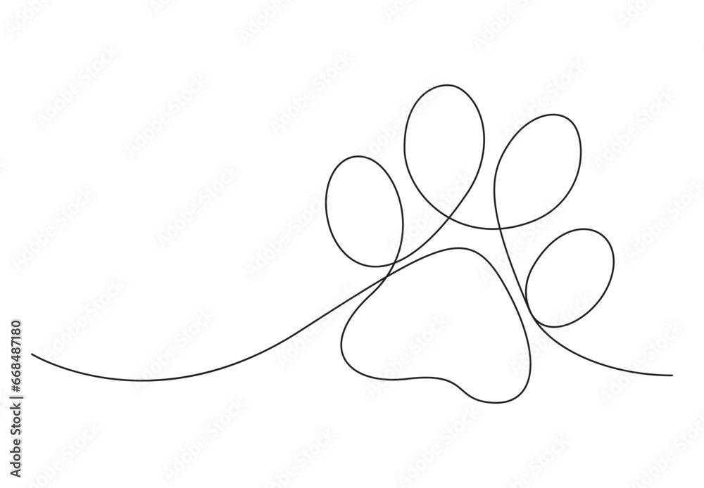 Pet paw print single continuous line drawing. Dog or cat footprint ...