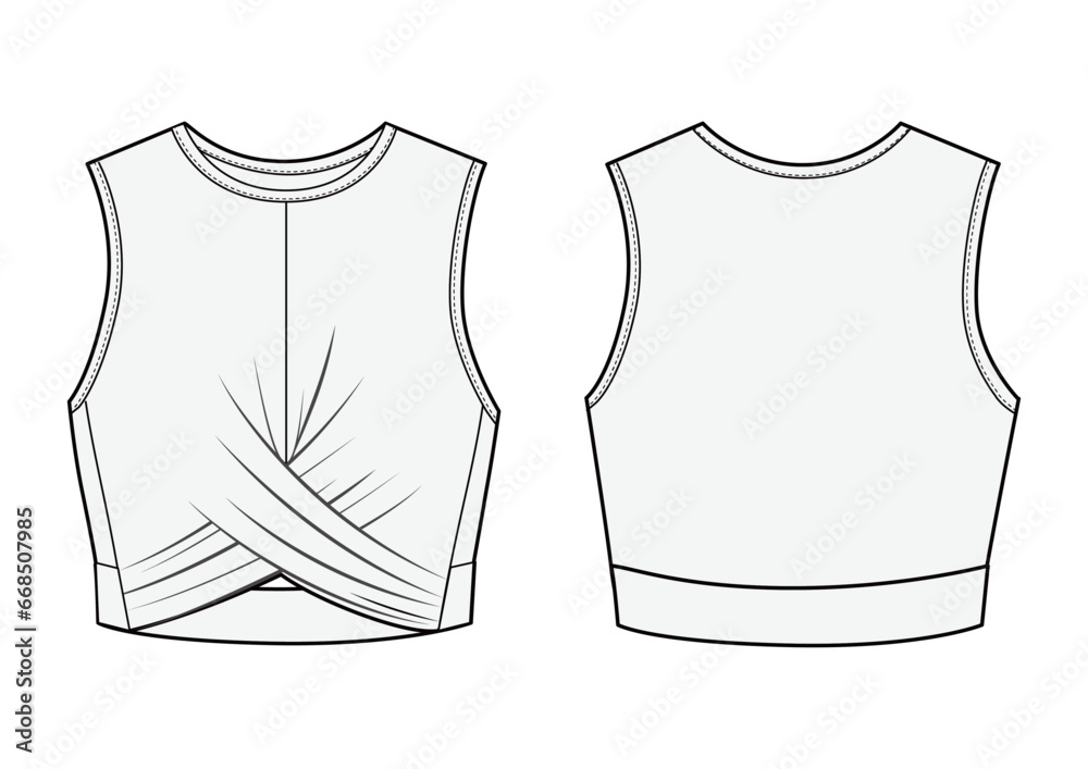 fitted crop top vest, Fashion Flat Sketch Vector Illustration, CAD ...