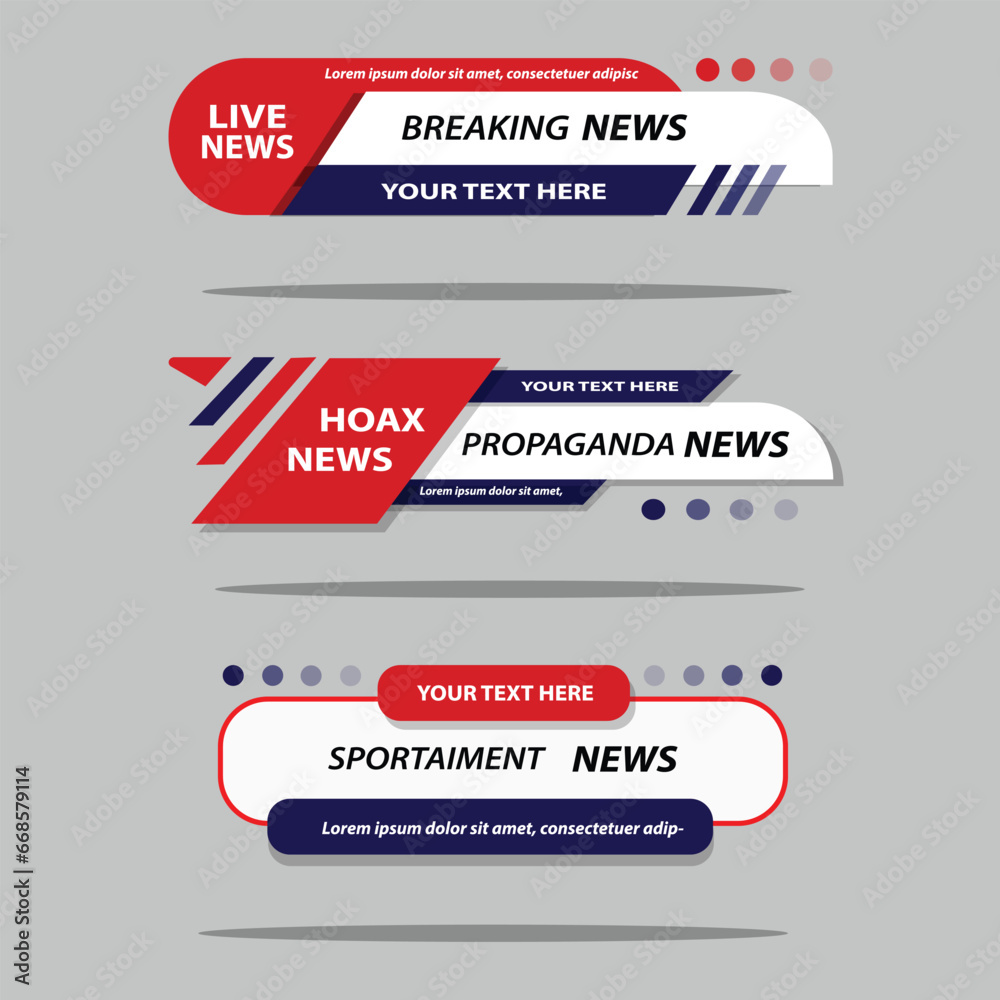 Set of Broadcast News Lower Thirds Banner for Television, Video and ...